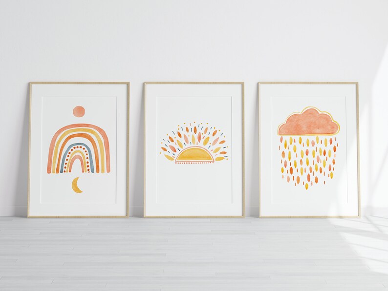 Boho Nursery Decor Rainbow Sun Cloud Wall Art Boho Kids - Etsy