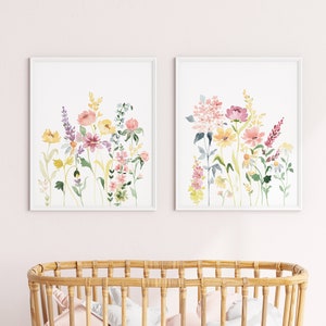 Floral Watercolor Prints, Wildflower Wall Art Set of 2, Digital Download Art, Printable ...