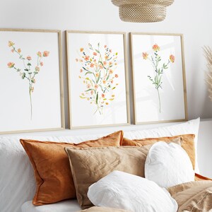 Simple Minimalist Floral Wall Art Set of 3, Boho Home Decor, Printable Wildflower Watercolor ...