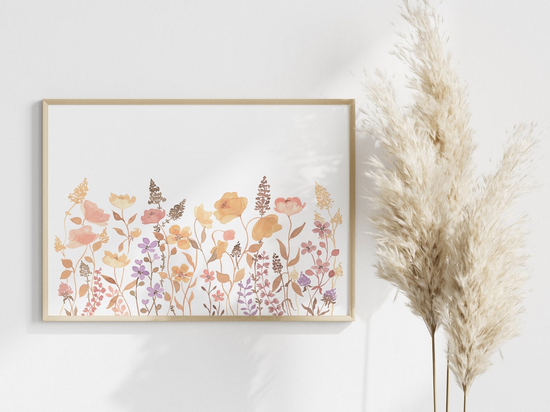 Boho Wildflower Watercolor Print, Digital Download, Horizontal Floral ...
