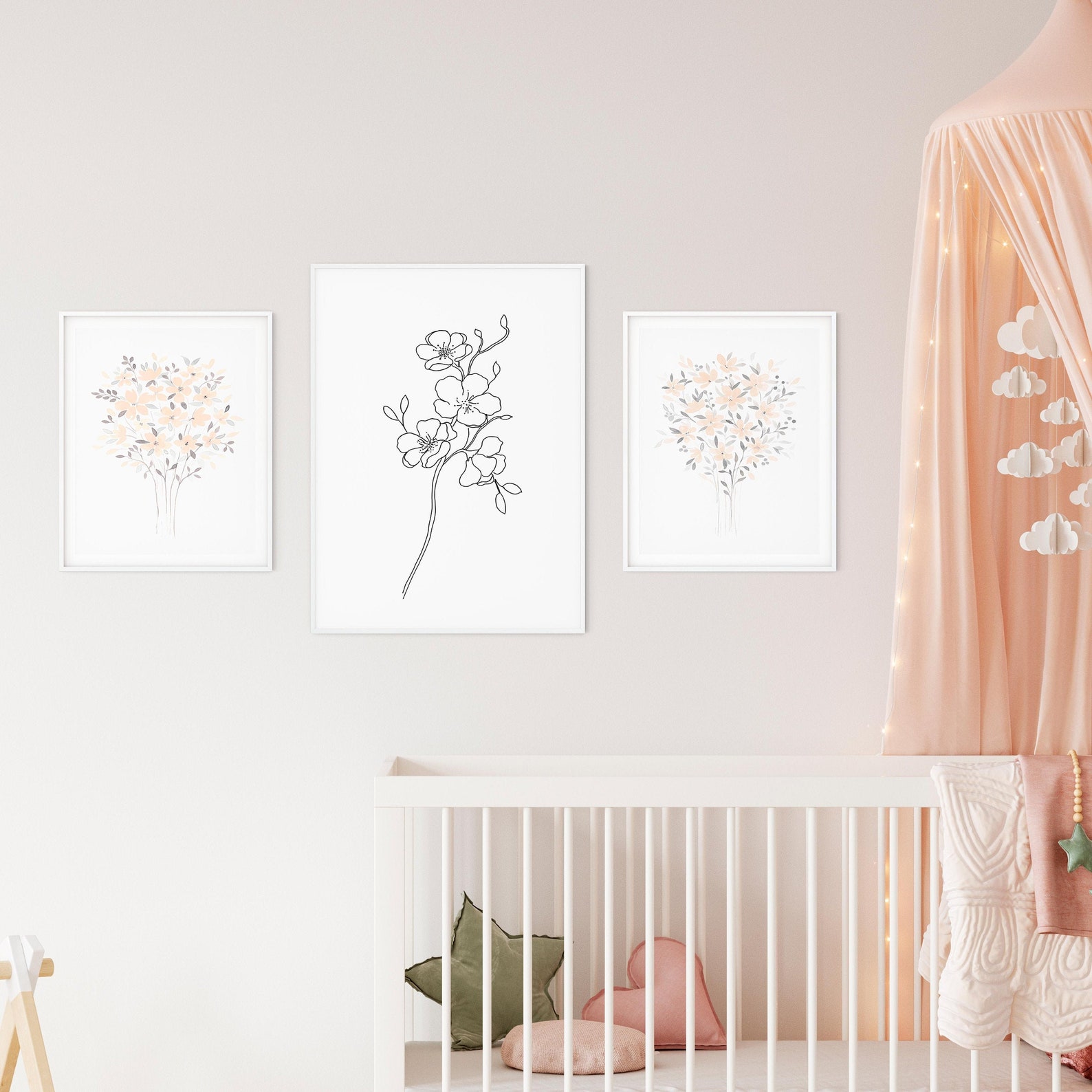 Flower Watercolor Blush Pink Wall Art Girl Nursery Decor - Etsy