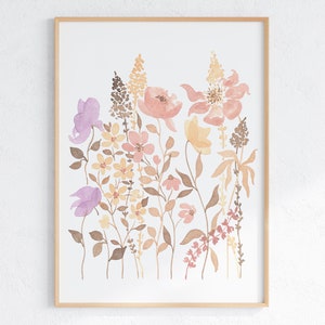 Boho Wildflowers Wall Art Set of 3, Printable Floral Watercolor Prints ...