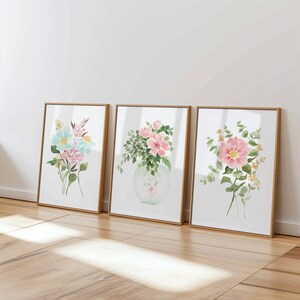 Spring Flower Wall Decor Living Room Floral Prints Set of 3 Botanical ...
