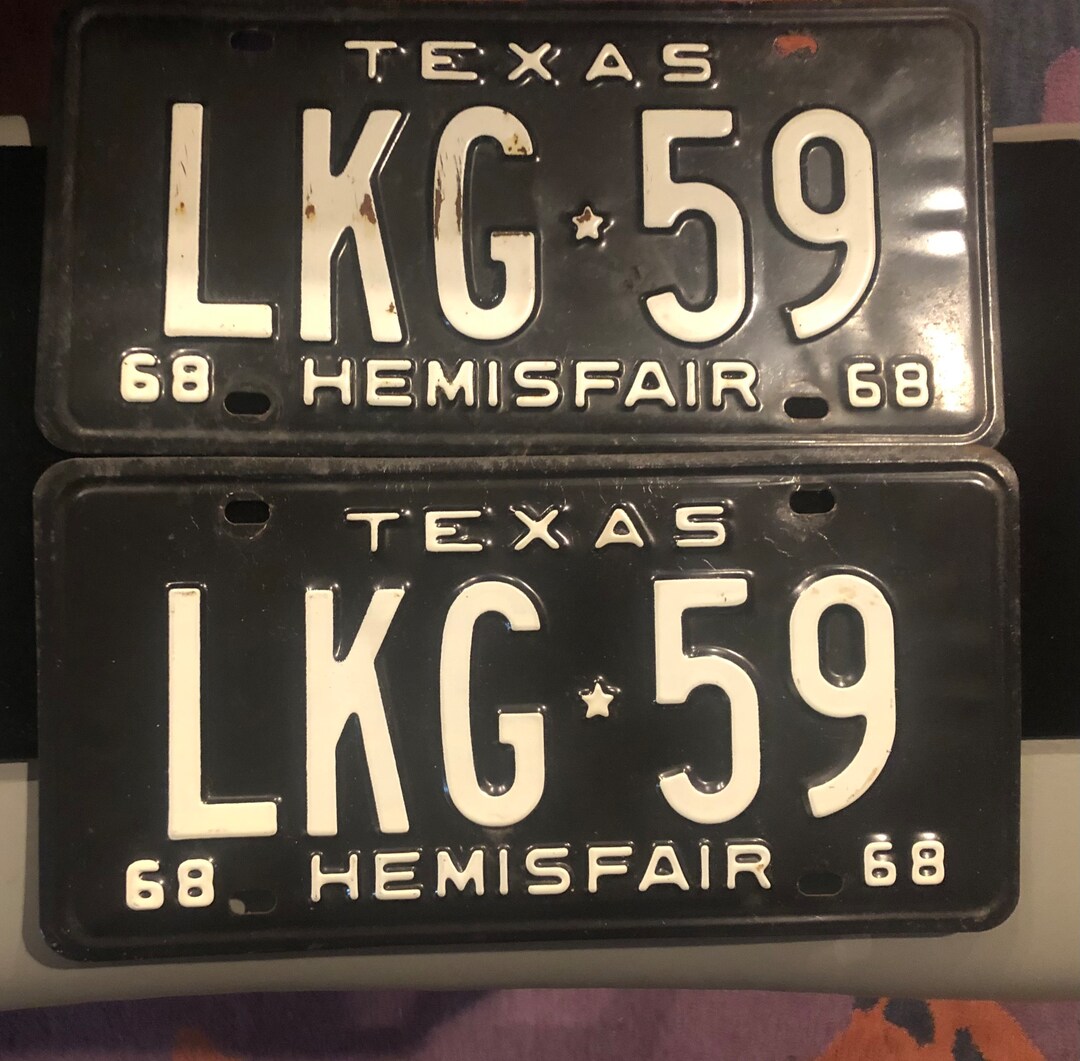Vintage Matching Set of Two 1968 Texas Hemisfair License Plates - Etsy
