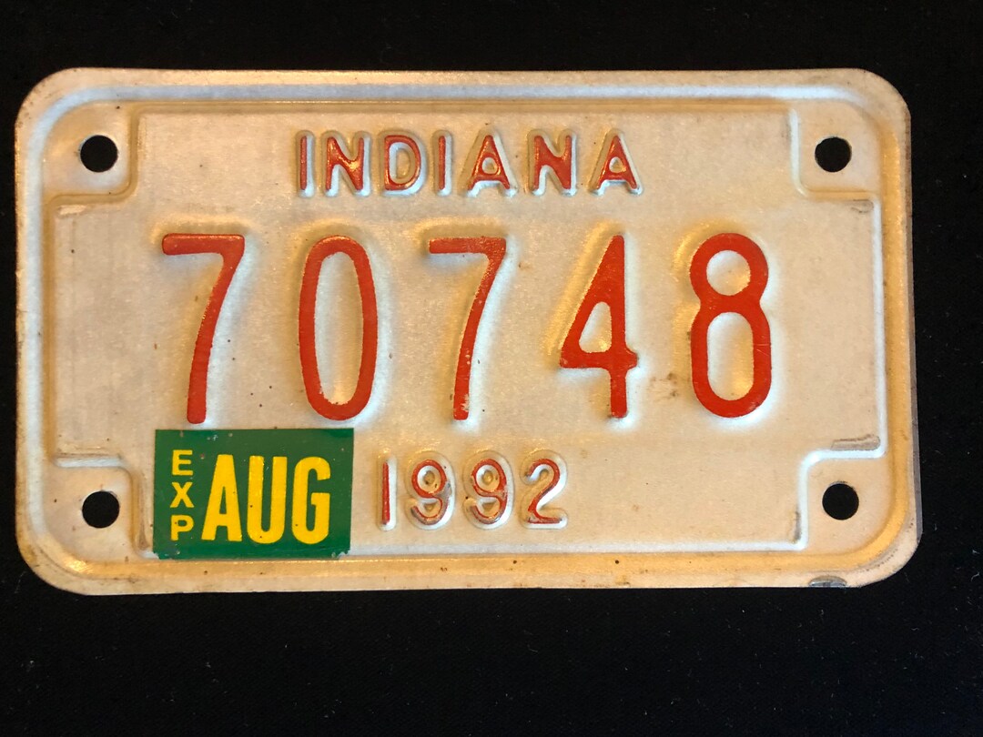 Vintage Original 1992 Indiana Motorcycle License Plate in Good ...