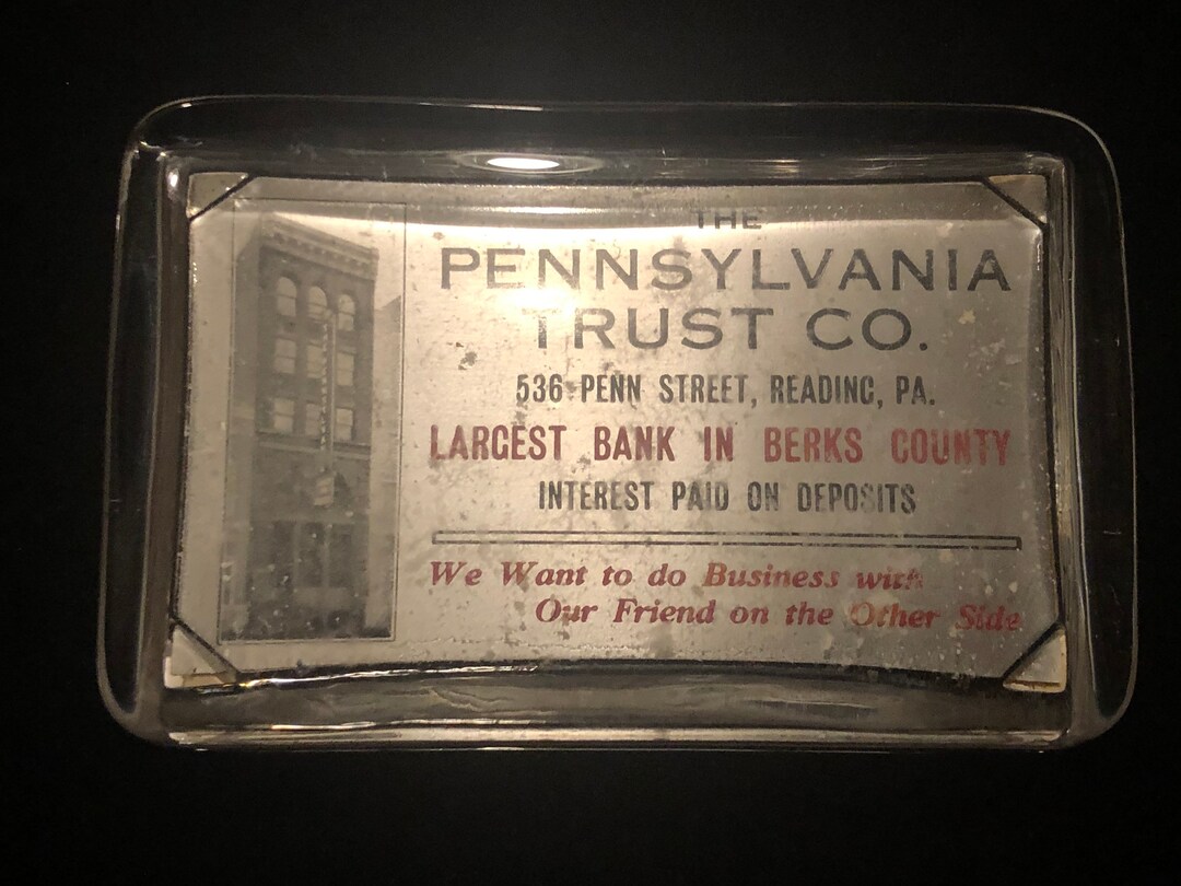 Vintage Glass Paperweight of Pennsylvania Trust Company in Excellent ...