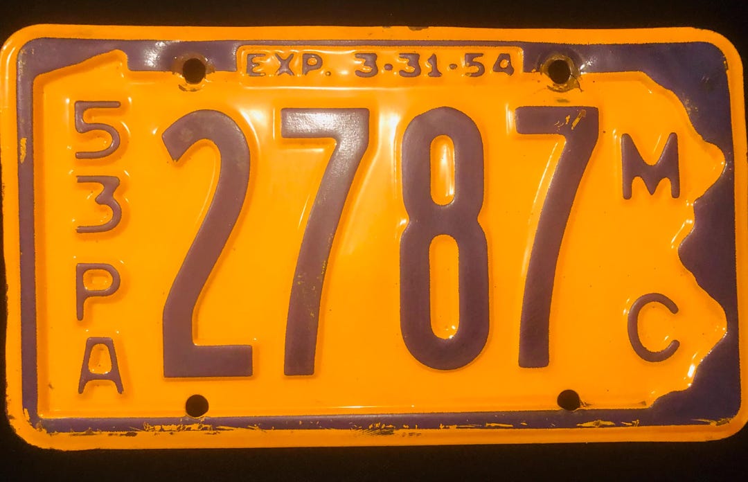 1953 PA Motorcycle License Plate - Vintage Original Excellent Condition ...