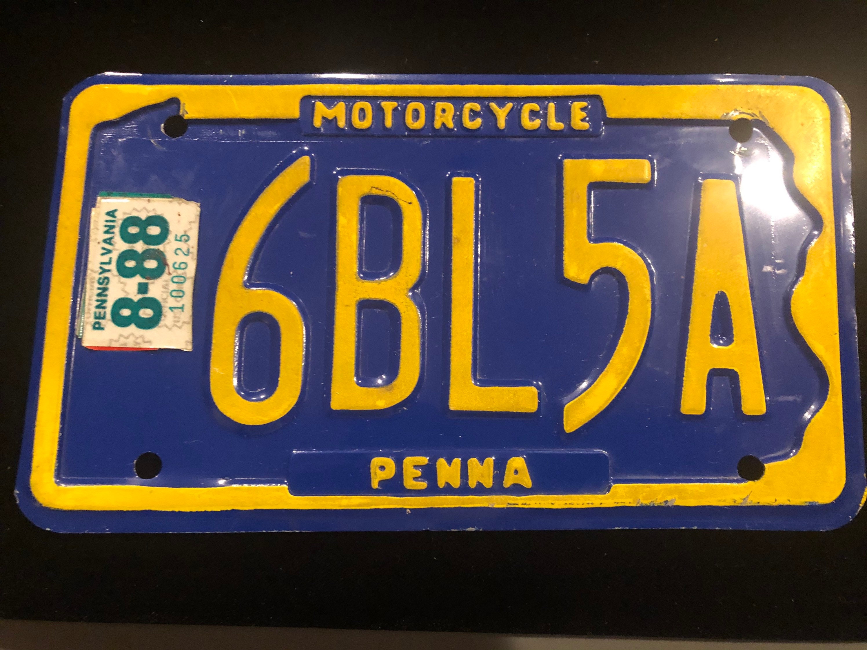 Vintage Original 1988 PA Motorcycle License Plate in Excellent ...
