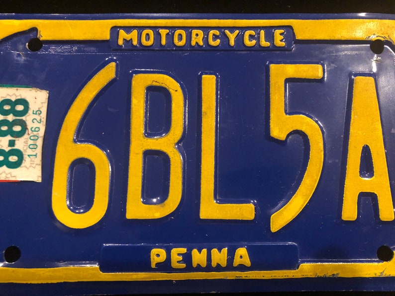 Vintage Original 1988 PA Motorcycle License Plate in Excellent ...