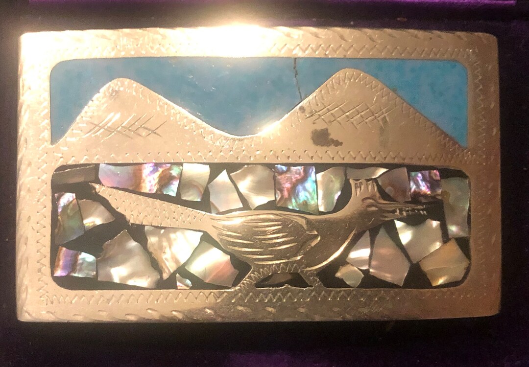Vintage Metal Southwestern Style Roadrunner and Turquoise Buckle - Etsy