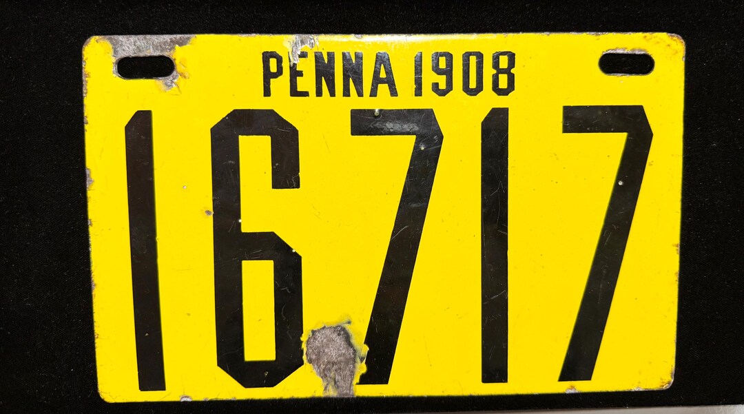 Vintage Original Rare 1908 Pennsylvania Yellow Porcelain License Plate ...