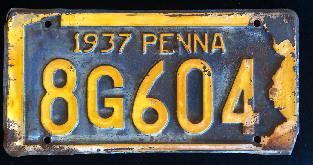 Vintage 1937 PA License Plate in Fair Condition - Etsy