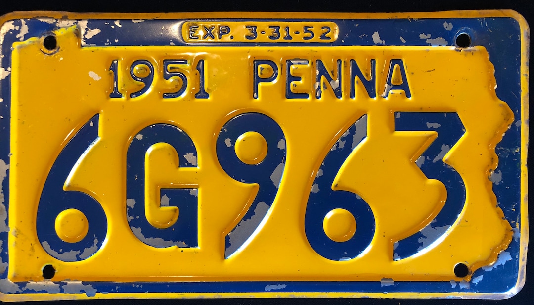 Vintage 1951 PA Original License Plate in Excellent Condition - Etsy