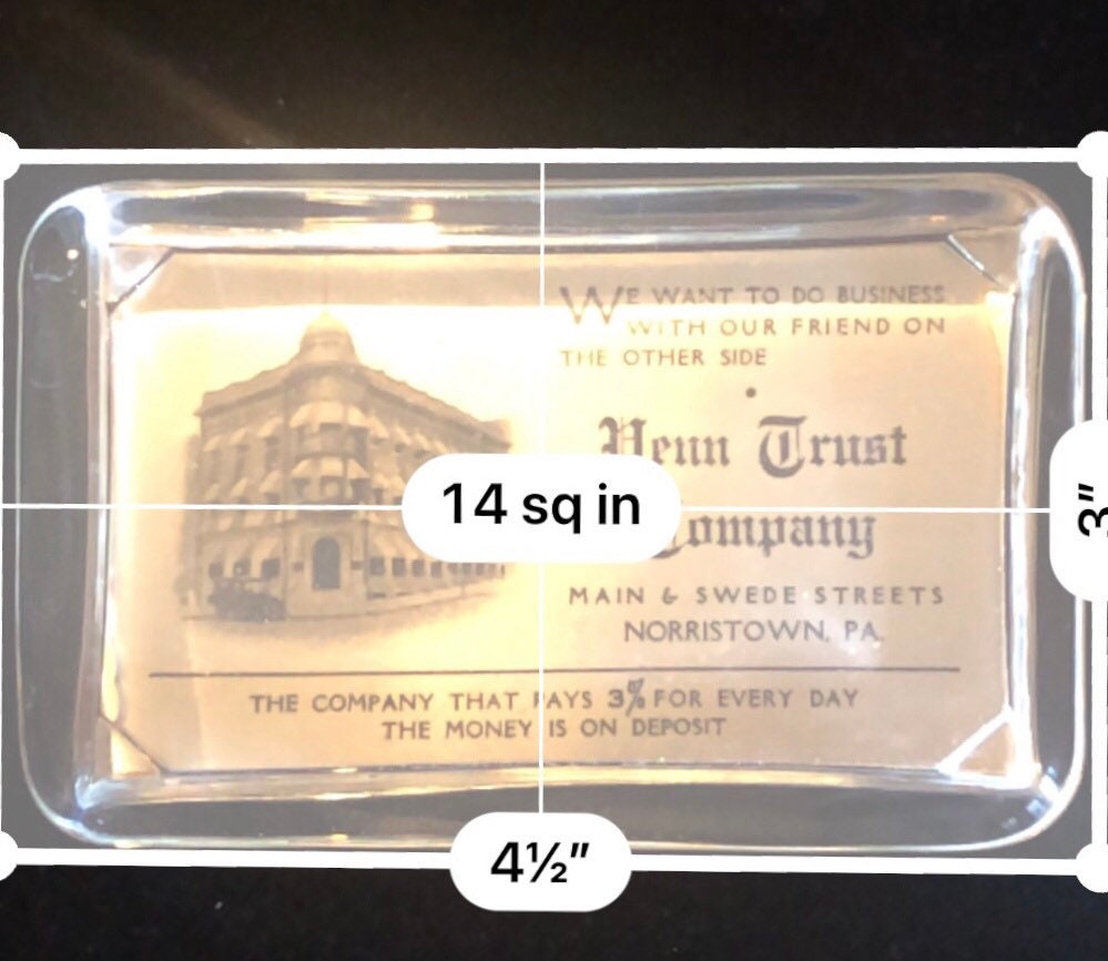 Vintage Penn Trust Company Glass Paperweight in Excellent Condition - Etsy