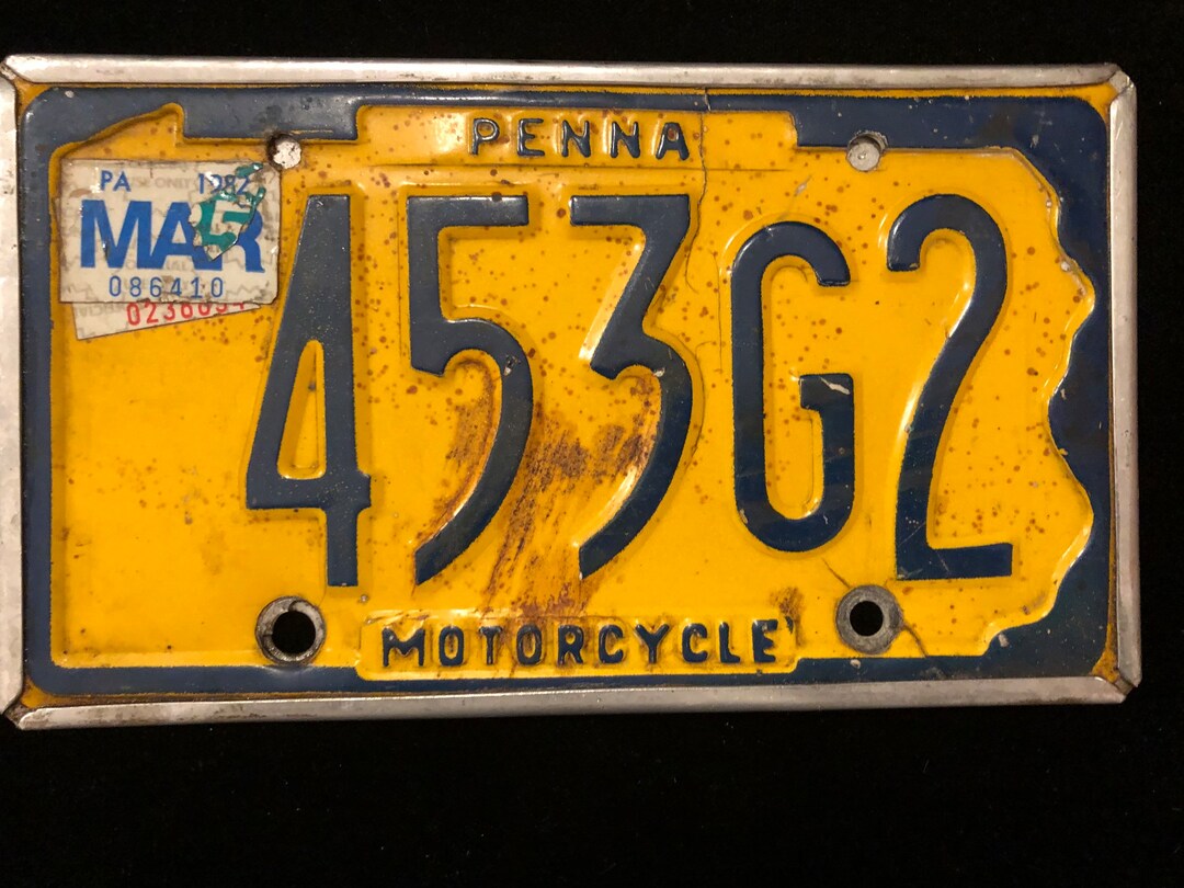 Vintage 1980s PA Motorcycle License Plate and Frame in Good Condition ...