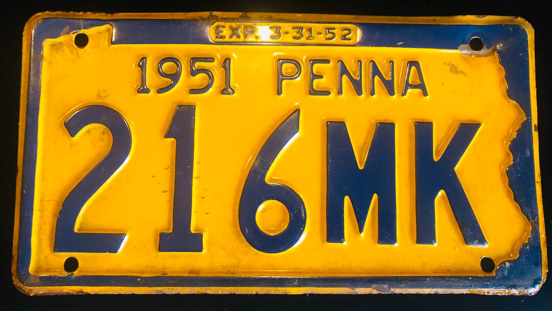 Vintage Original 1951 PA License Plate in Excellent Condition - Etsy