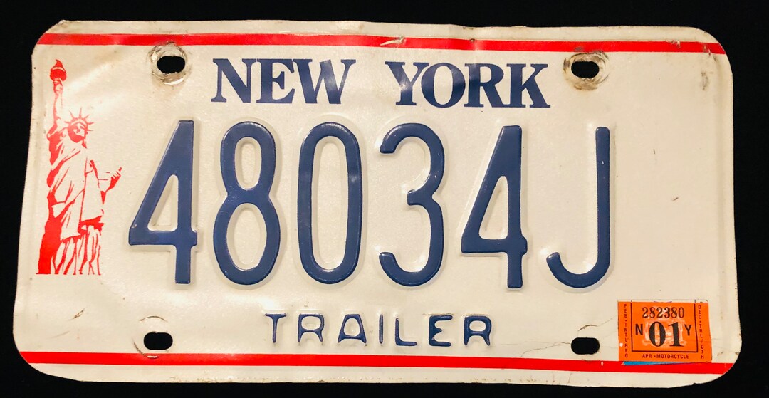 Vintage Original 1990s NY Trailer License Plate With 2001 Motorcycle ...