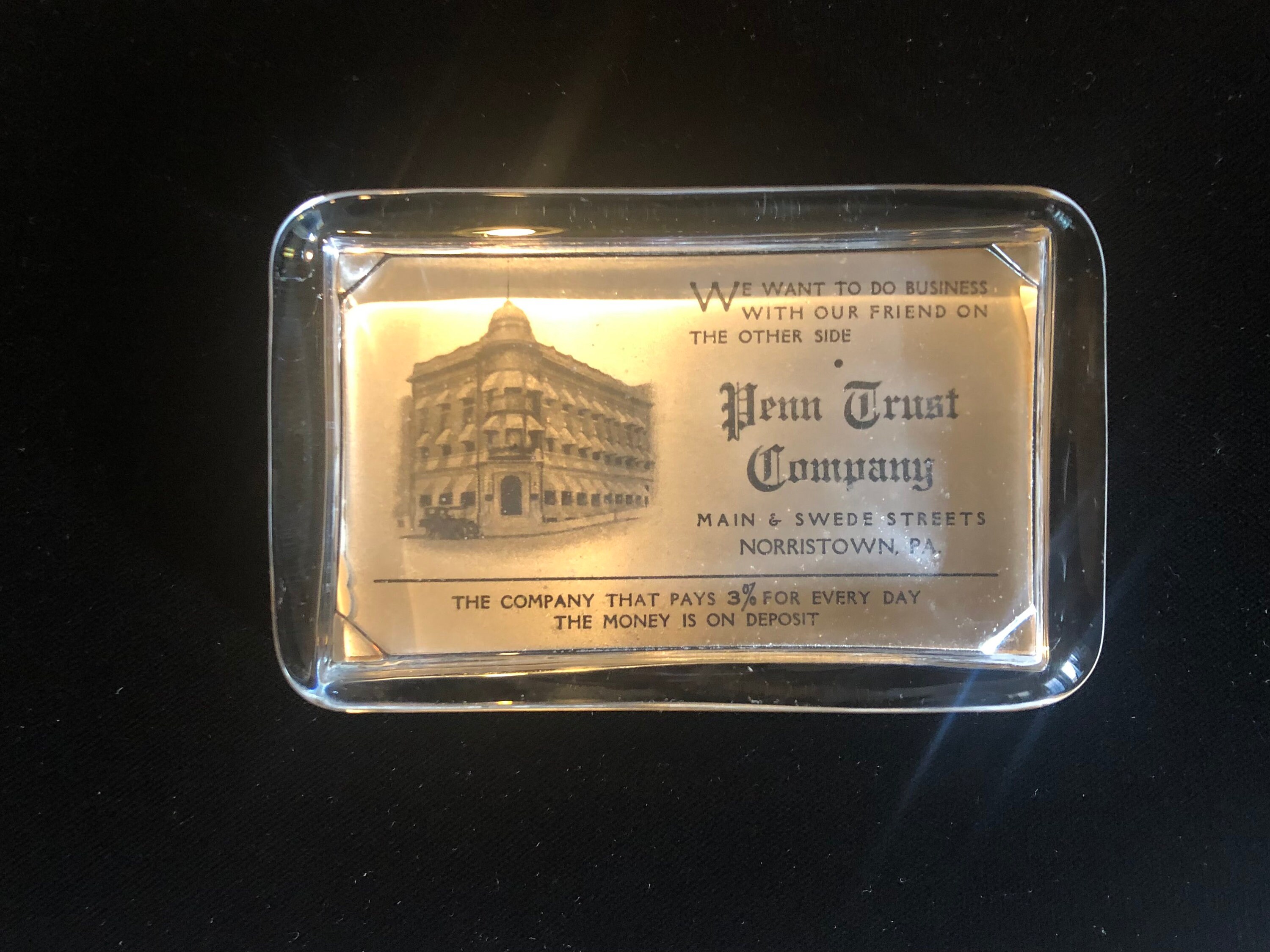 Vintage Penn Trust Company Glass Paperweight in Excellent Condition - Etsy