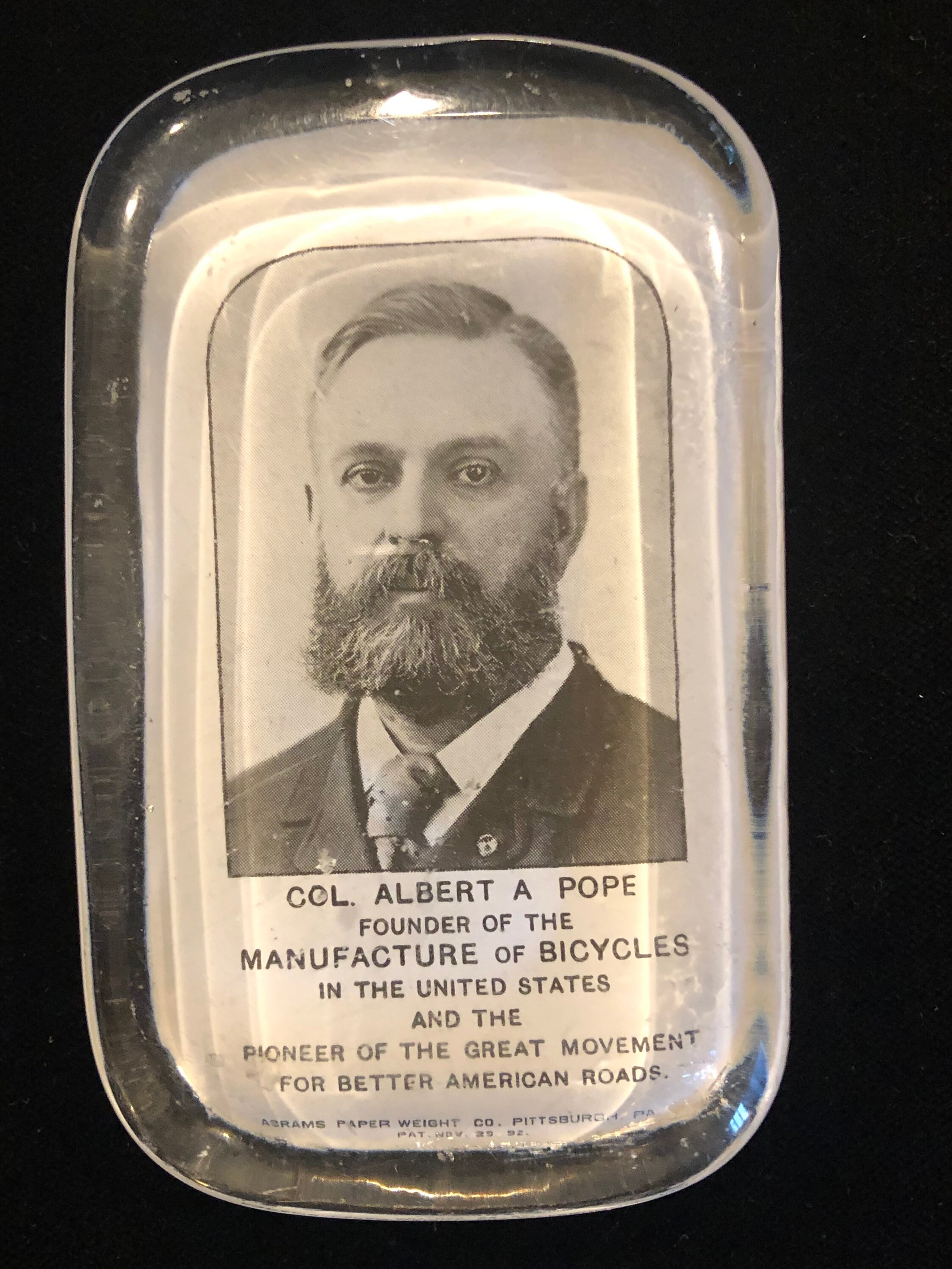 Vintage Original Glass Paperweight Col Albert Pope Founder of ...