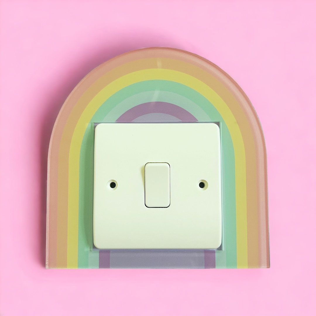 Pastel Rainbow Acrylic Light Switch Surround Cover UK Light Switch Kids ...