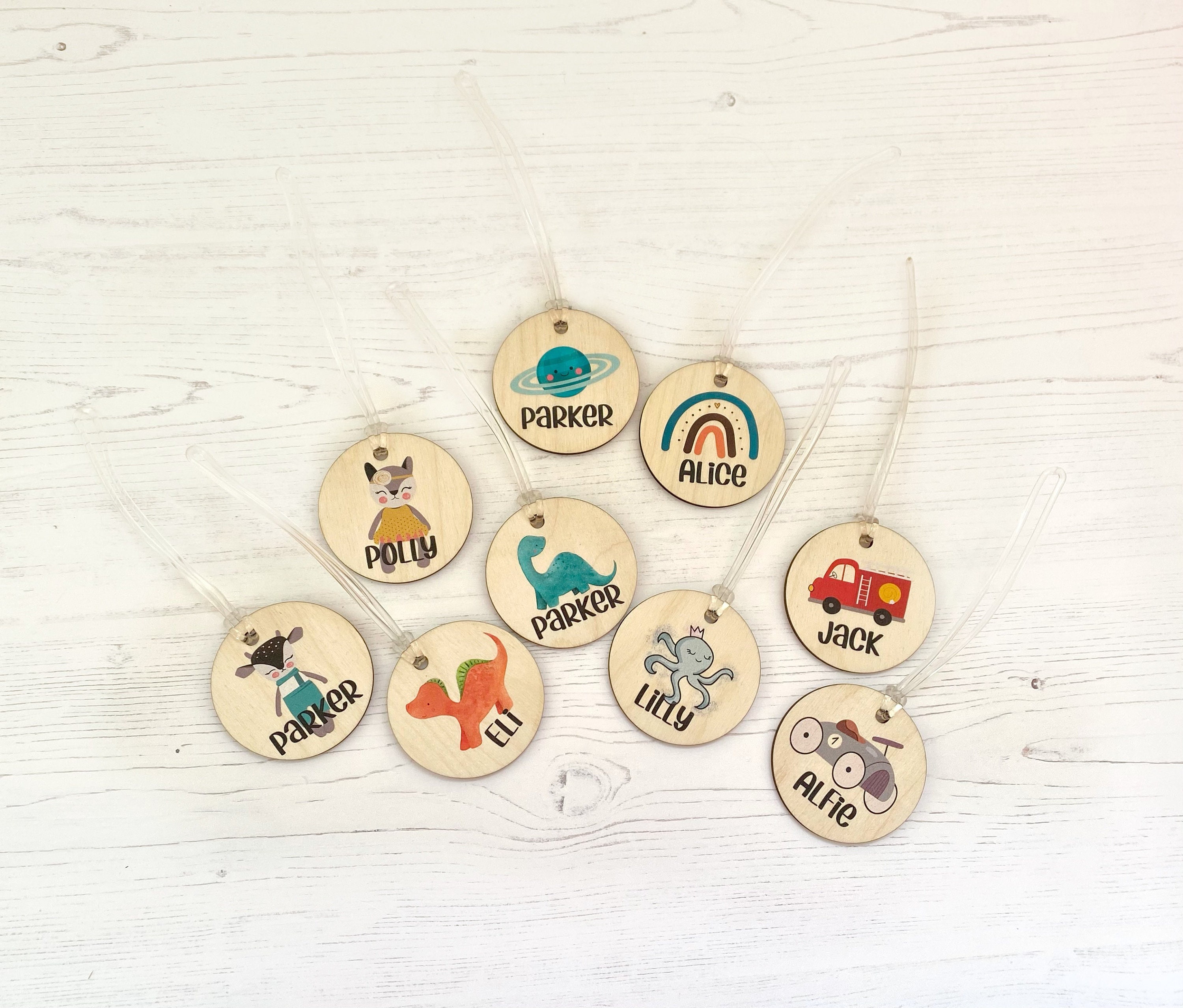 Rainbow Name Bag Charm Name Tag Wooden Acrylic Childrens - Etsy