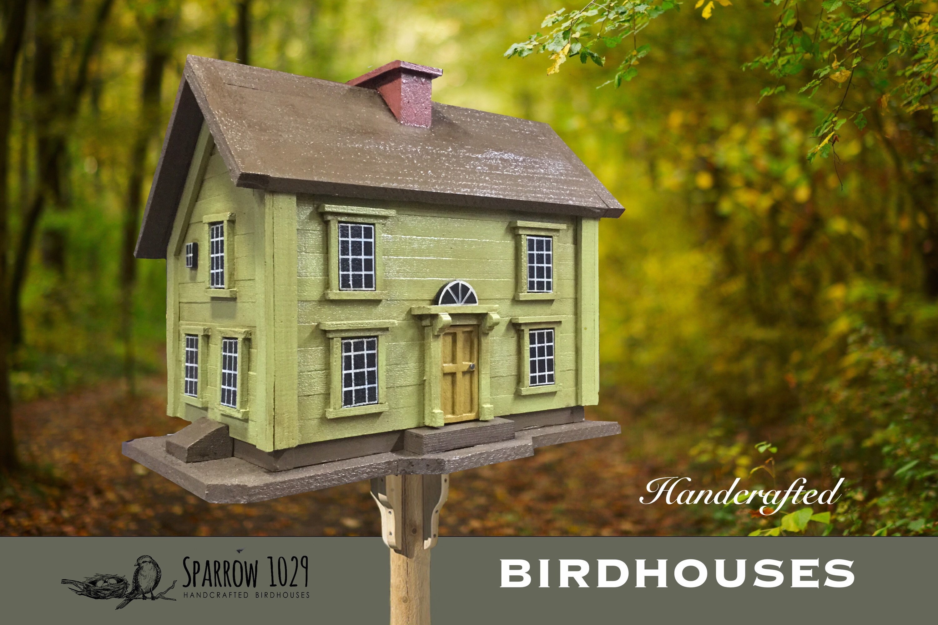 Unique Birdhouse Green Saltbox Handmade Outdoor Indoor Garden Accent ...