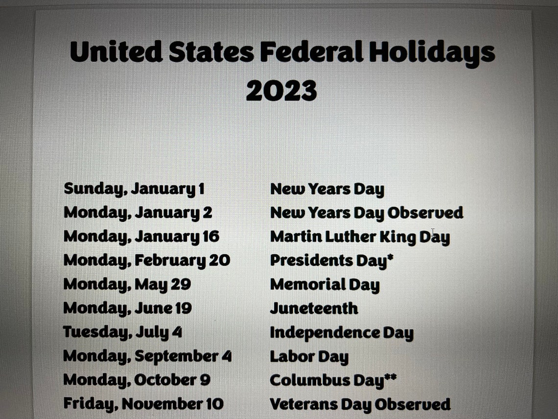 US Federal Holiday List - Etsy