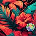 High-contrast Digital Art of Colorful Jungle Flowers and Plants in Bold ...
