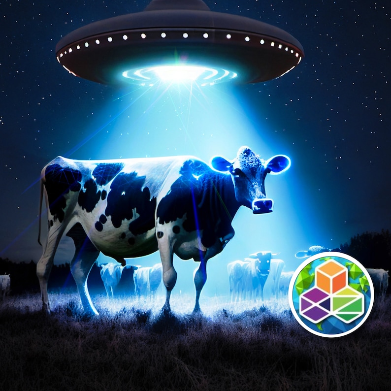 Eerie and Mysterious Digital Art of a UFO Abducting a Cow at Night ...