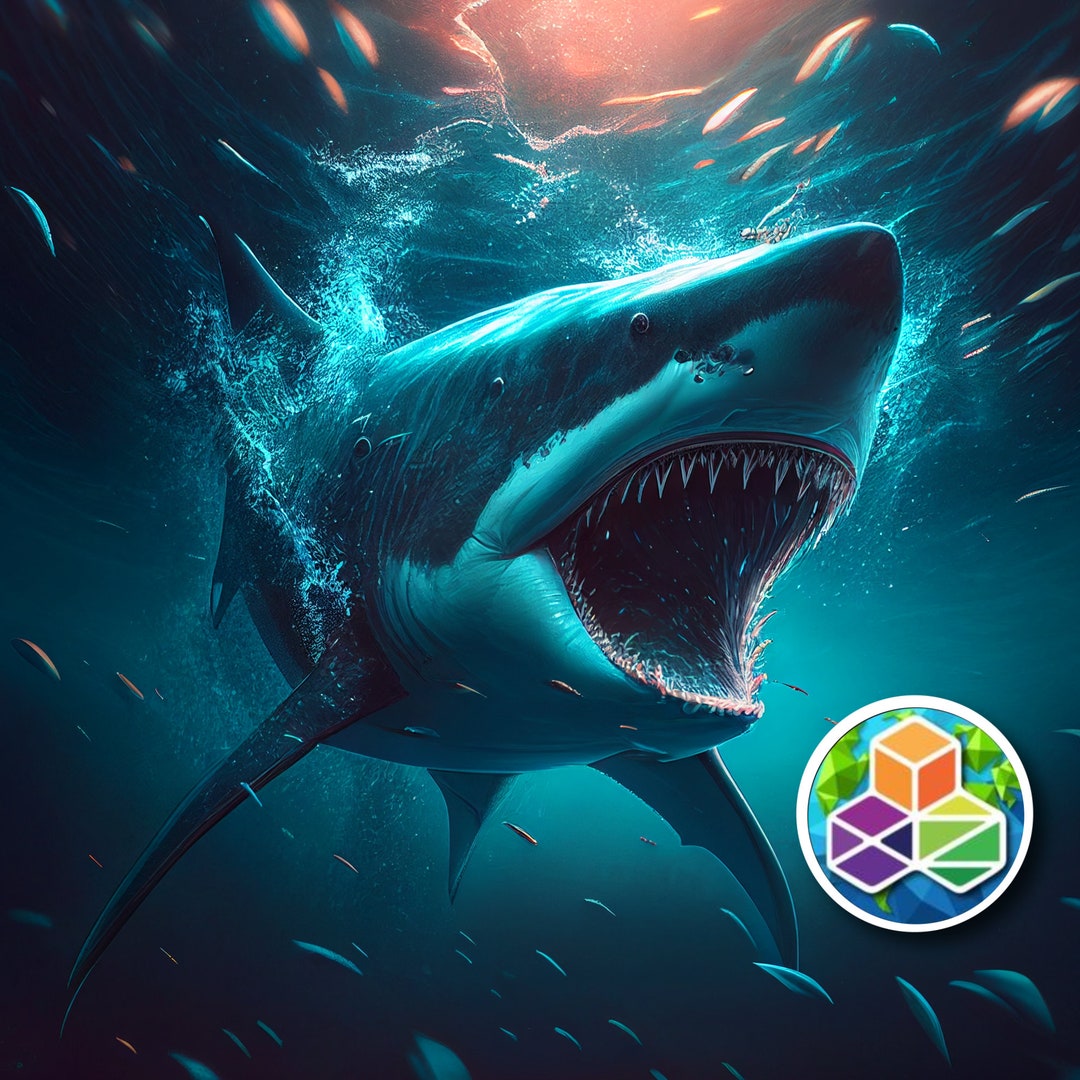 Vibrant and Dynamic Great White Shark Closeup in Open Jaws With ...