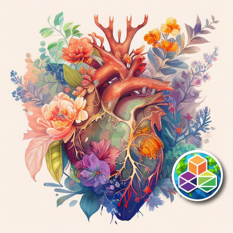 Anatomical Heart Blossoming With Exotic Flowers. Printable File. - Etsy