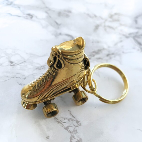 Vintage Roller Skate Keychain 1980s Solid Brass - Gem