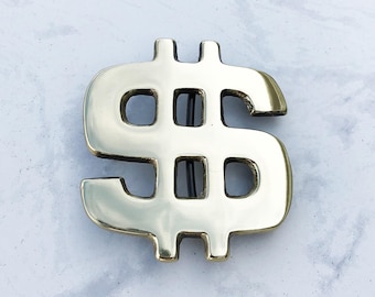 Vintage Men's Belt Buckle Dollar Sign Solid Brass Chrome Plated - Etsy