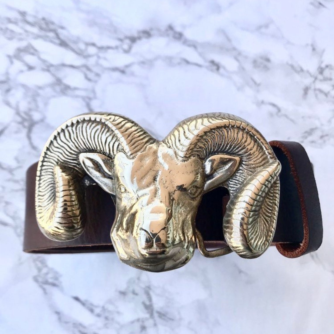 Handmade belt with Vintage Ram Goat Solid Brass Belt Buckle | Etsy