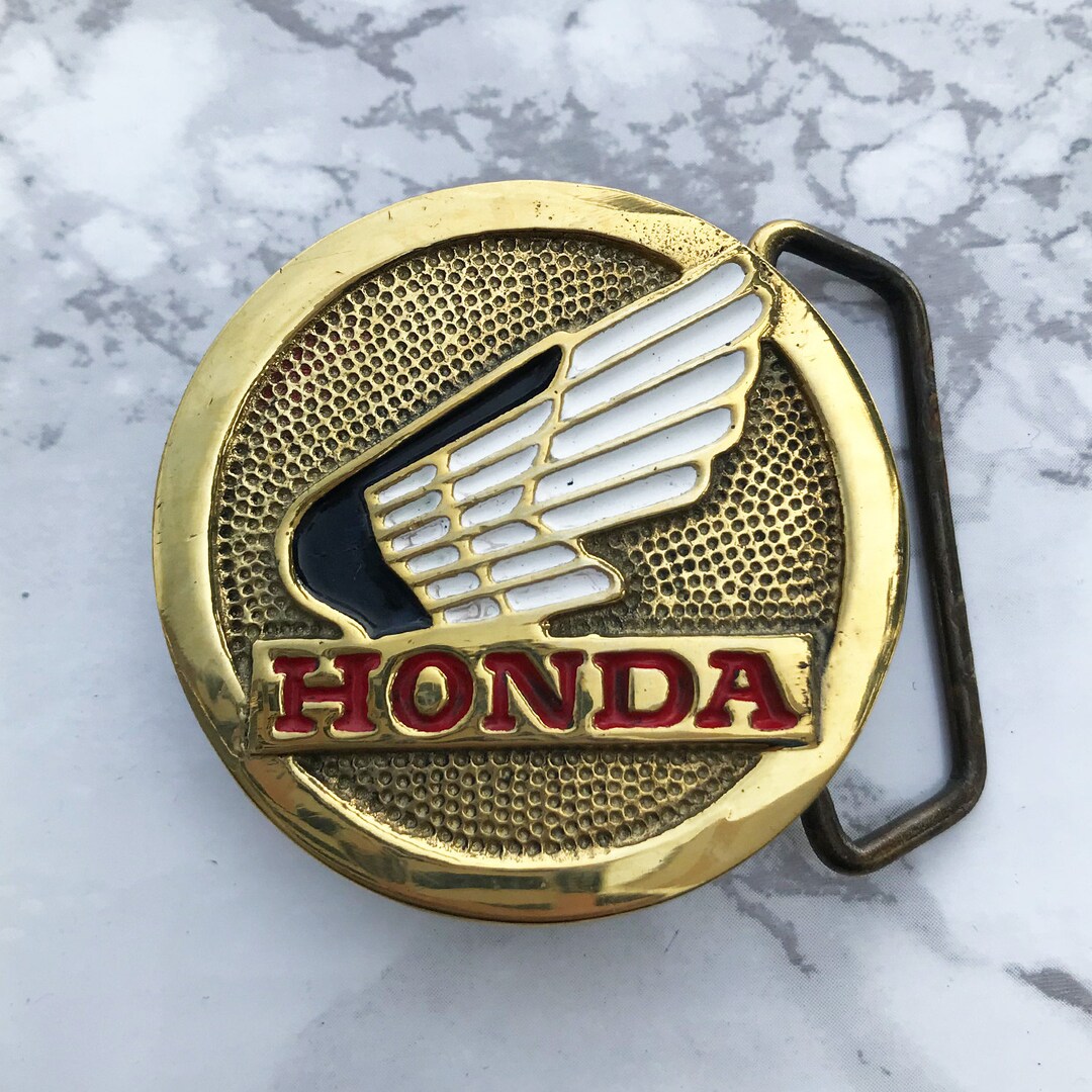 Vintage Belt Buckle Honda Wing Auto 1980s Solid Brass Epoxy Filled ...