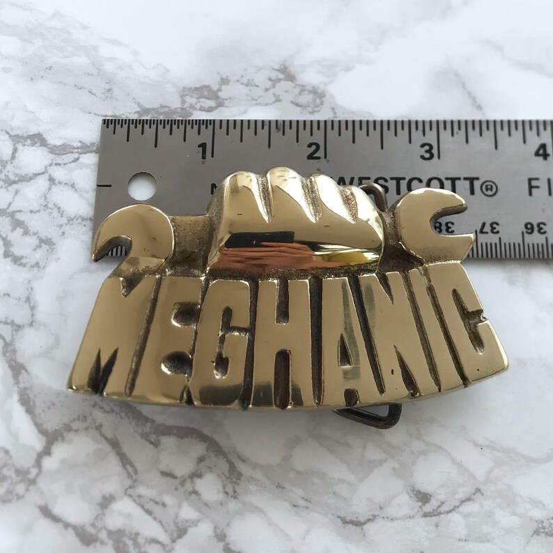 Vintage Belt Buckle Mechanic Solid Brass 1981 Baron Buckle - Etsy