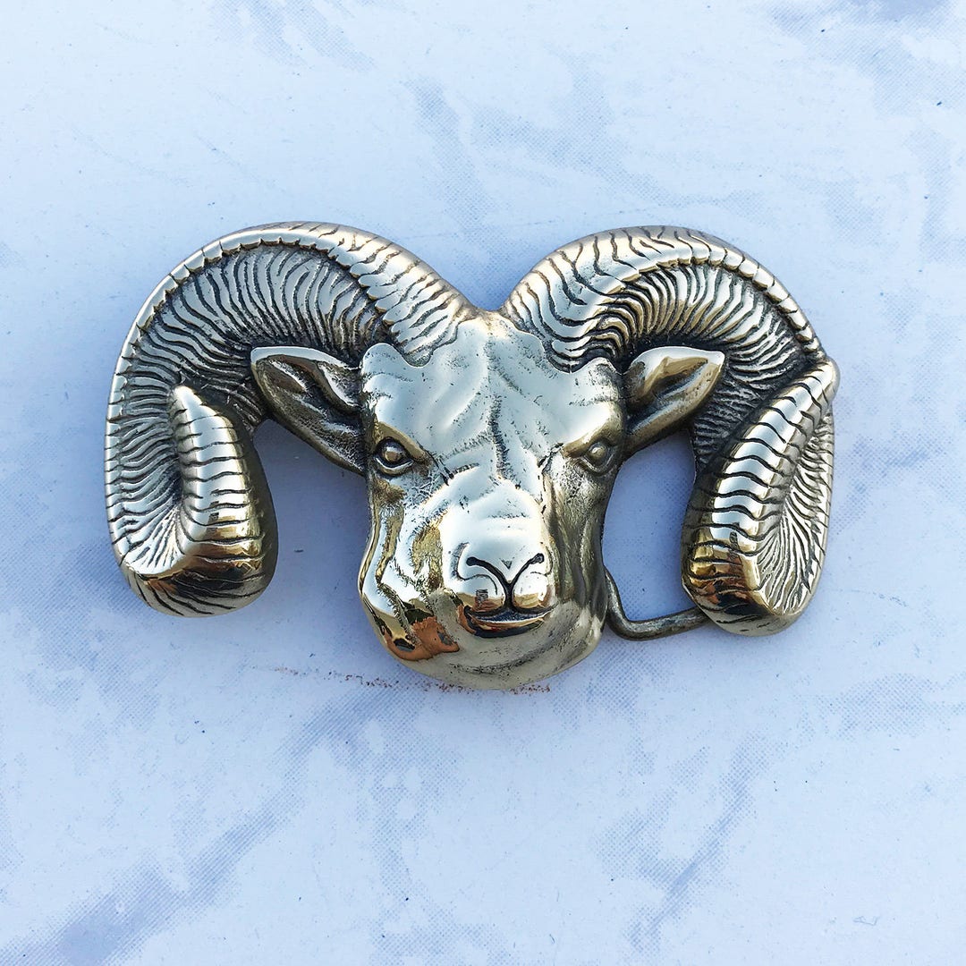 Vintage Belt Buckle Big Horn Ram Sheep Solid Brass 1978 Baron Buckles ...