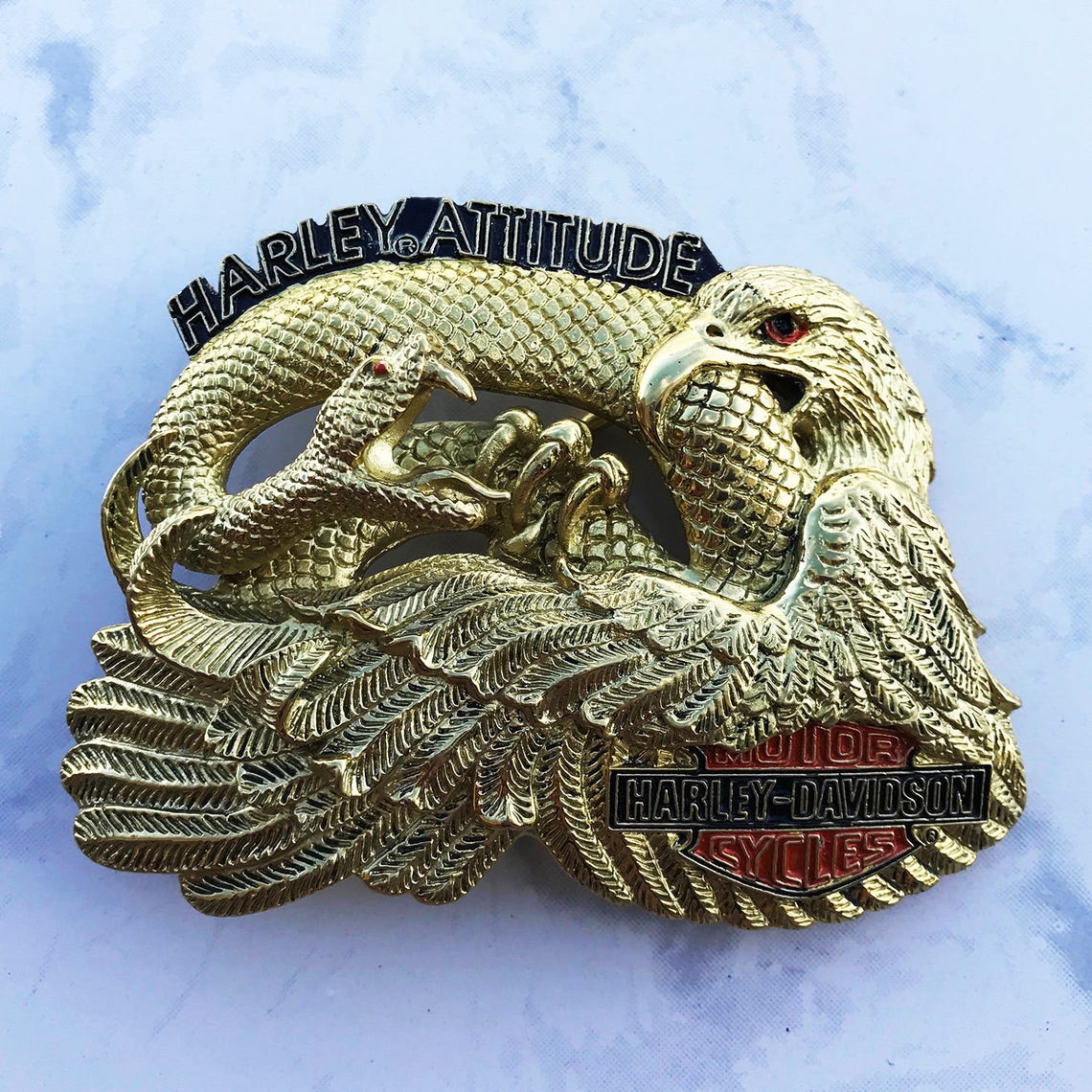 Vintage Harley Men's Belt Buckle Eagle and Snake Harley Attitude Solid ...