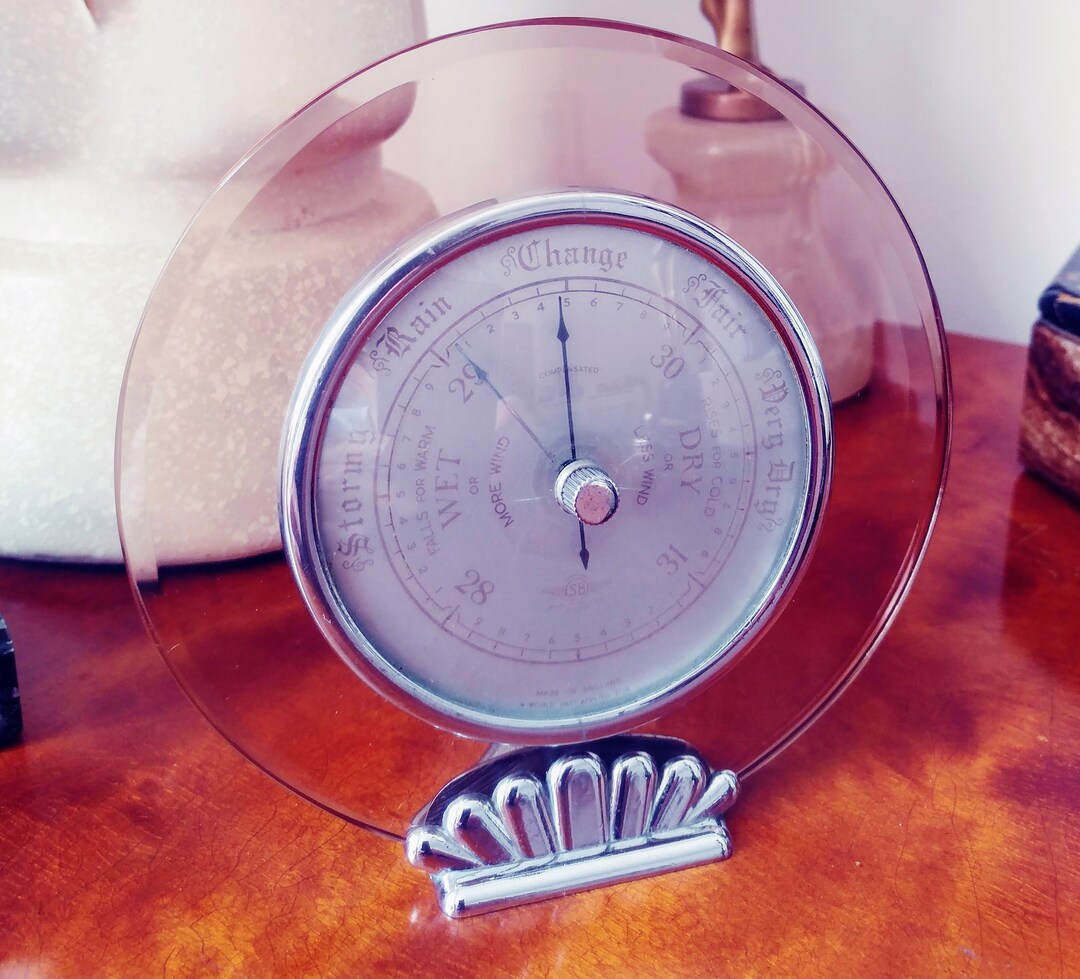 SMALL ART DECO Pink Glass Aneroid Desk Barometer - Etsy