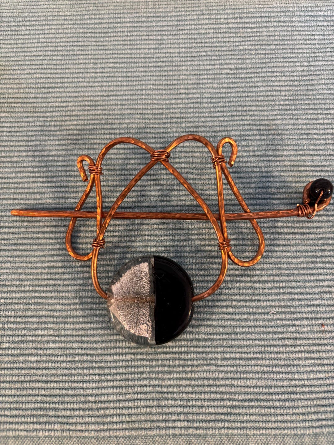 Hammered Copper Messy Bun Jewelry With Dichromic Glass Half Black and ...