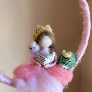 Needle Felted Whimsical Frog and Princess Mobile, Nursery Decoration ...
