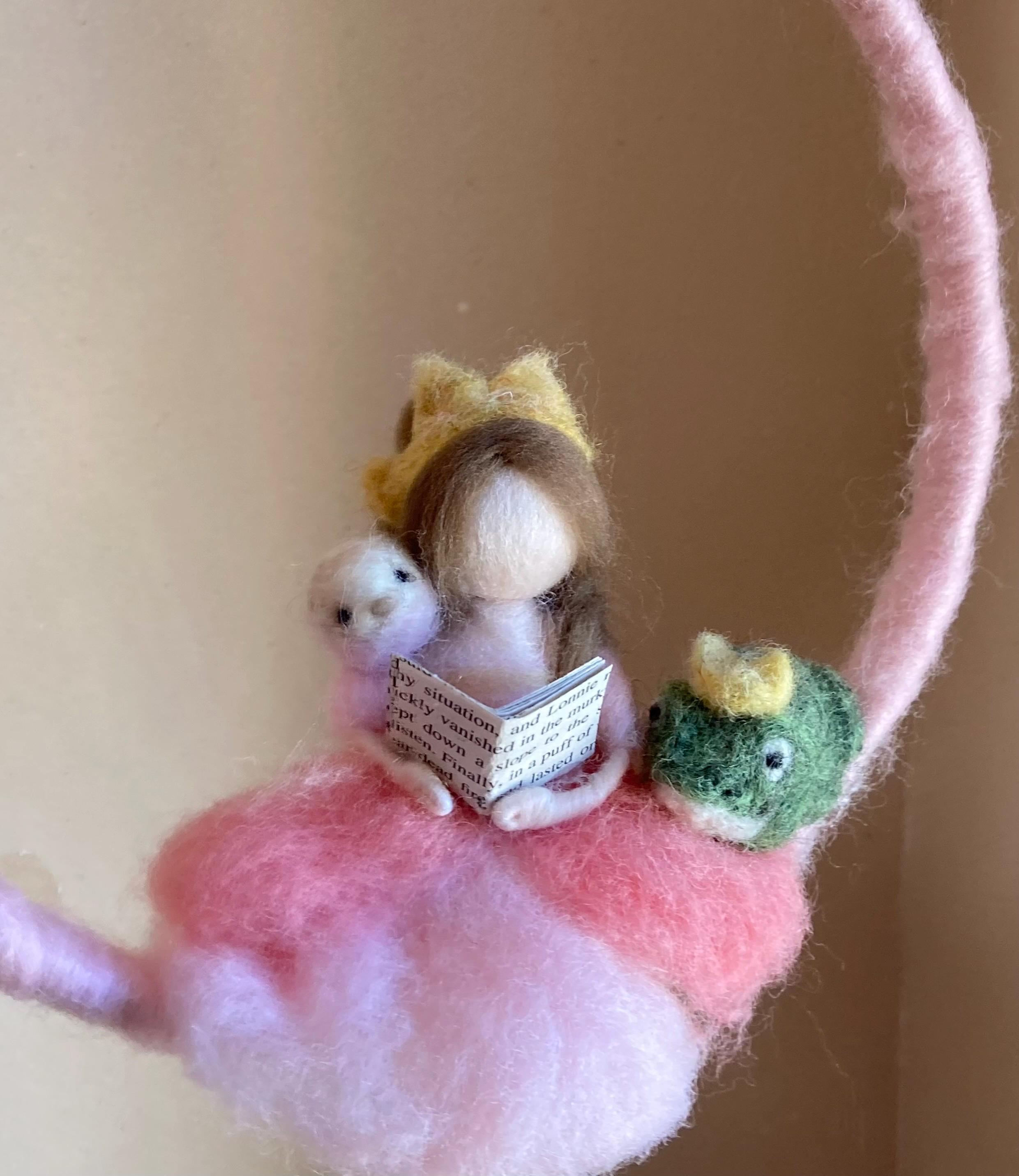 Needle Felted Whimsical Frog and Princess Mobile, Nursery Decoration ...