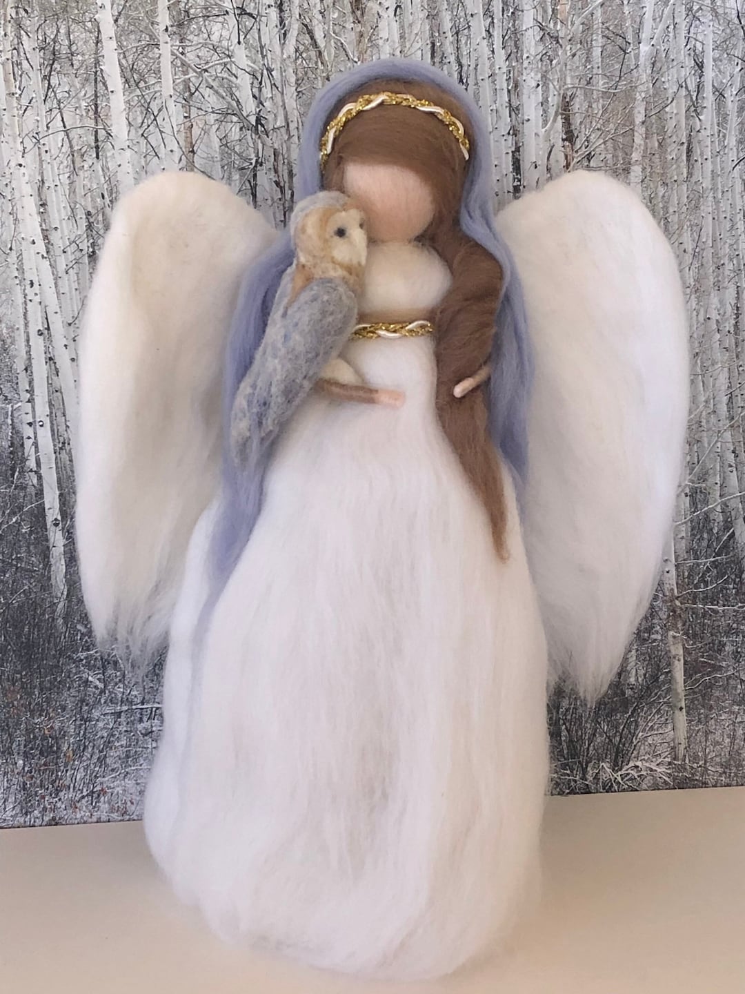 Needle Felt Angel With Owl Tree Topper, Christmas, Gift, Wool - Etsy