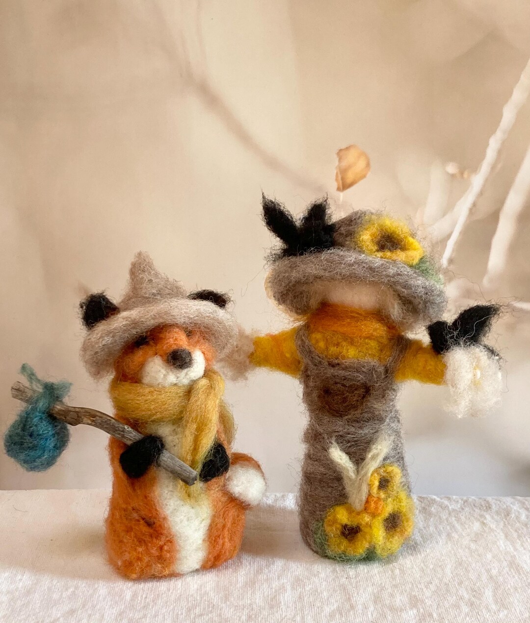 Scarecrow and Fox Wool Figurines , Autumn Decoration, Harvest Nature ...
