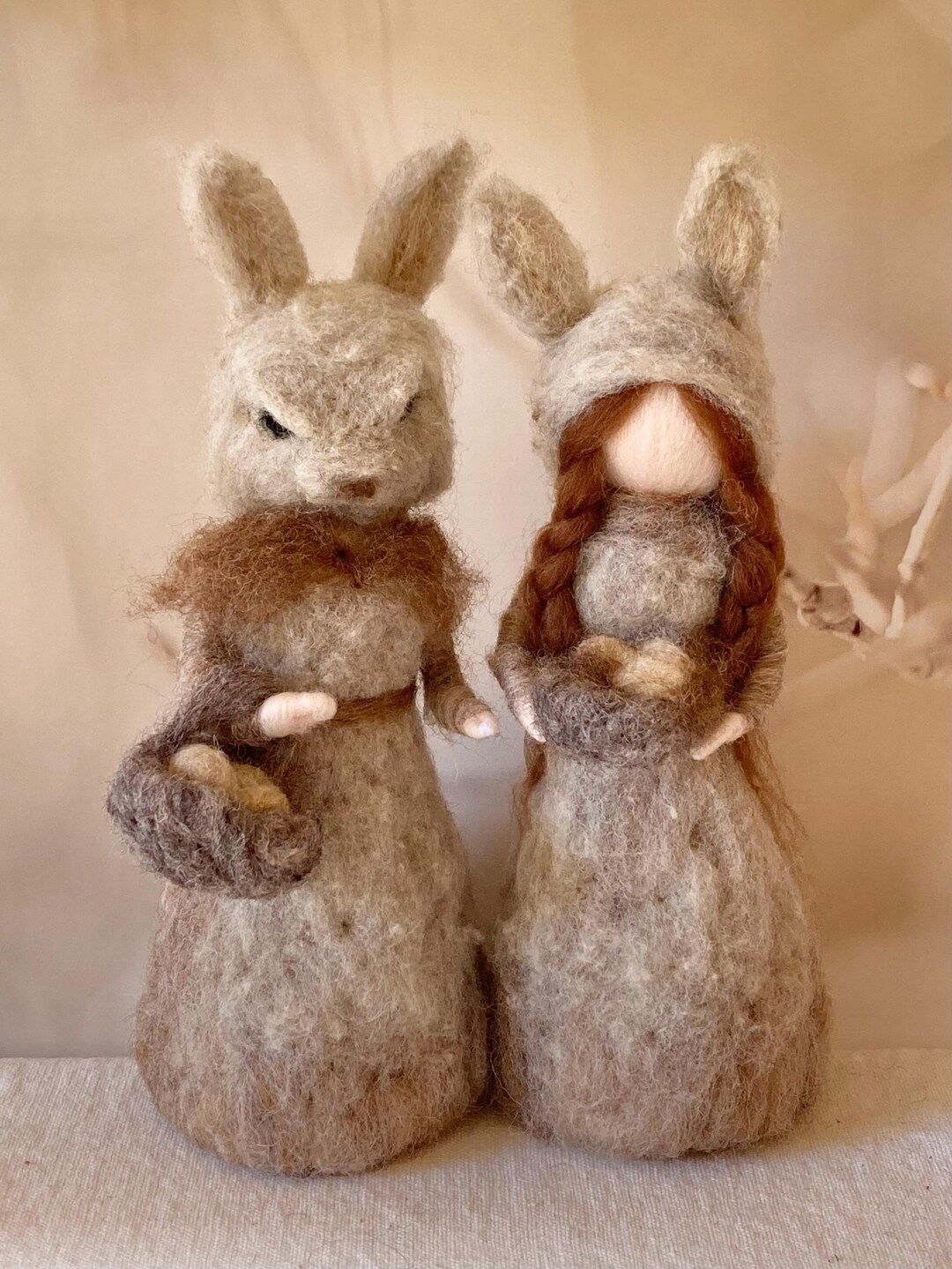 Vintage Farmhouse Spring Bunnies With Basket of Eggs ,easter Decoration ...