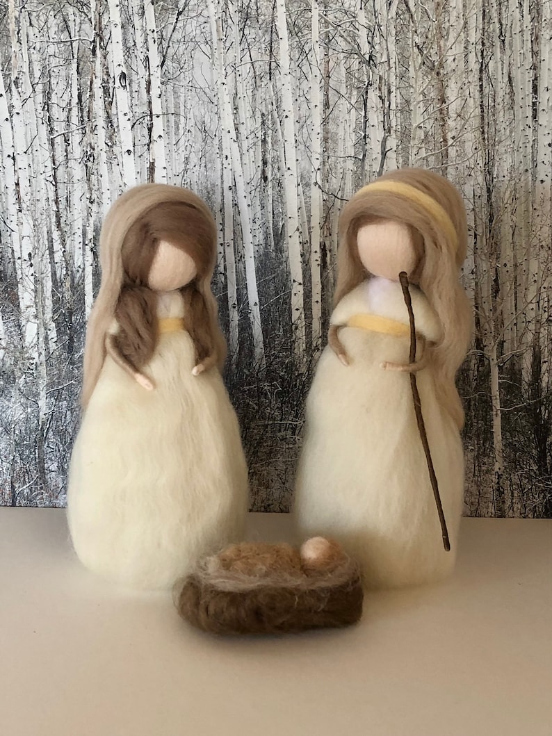 Needle Felt Christmas Nativity Scene With Mary Joseph and | Etsy