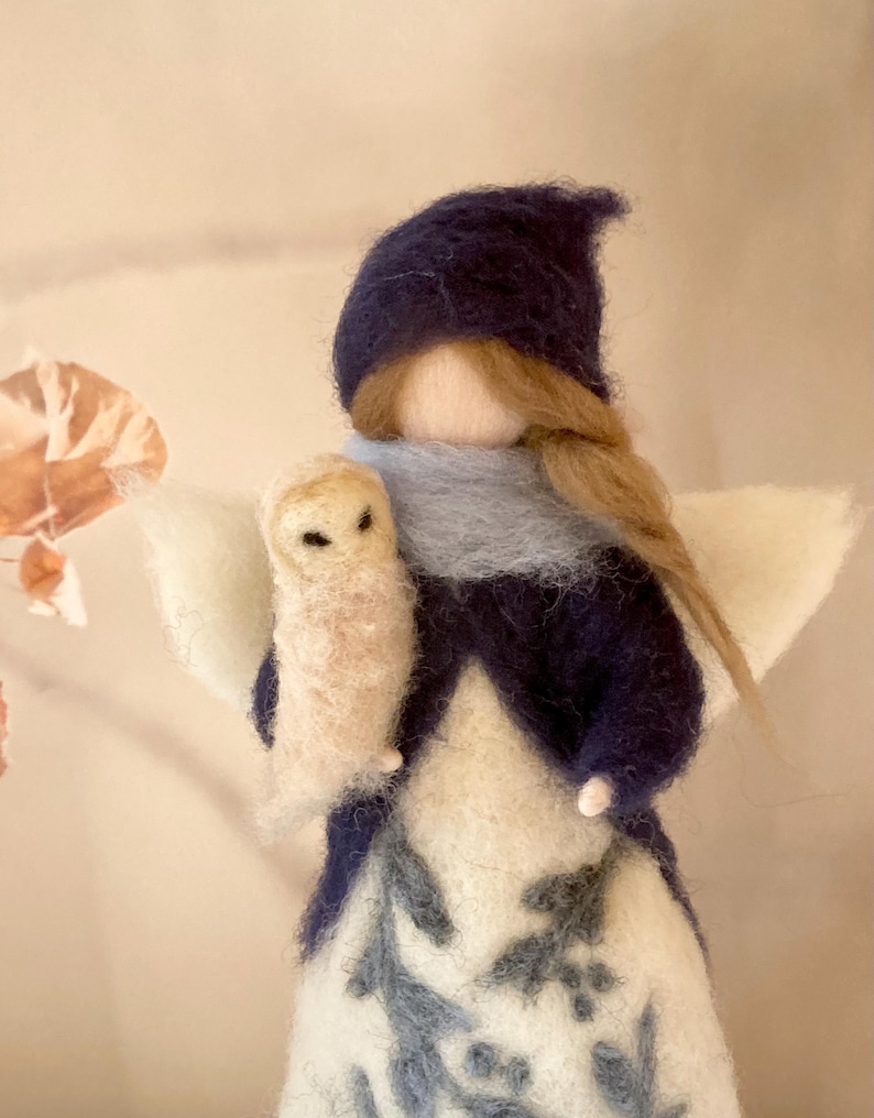 Blue Toile Fairy Angel With Owl Tree Topper or Figurine, Christmas ...