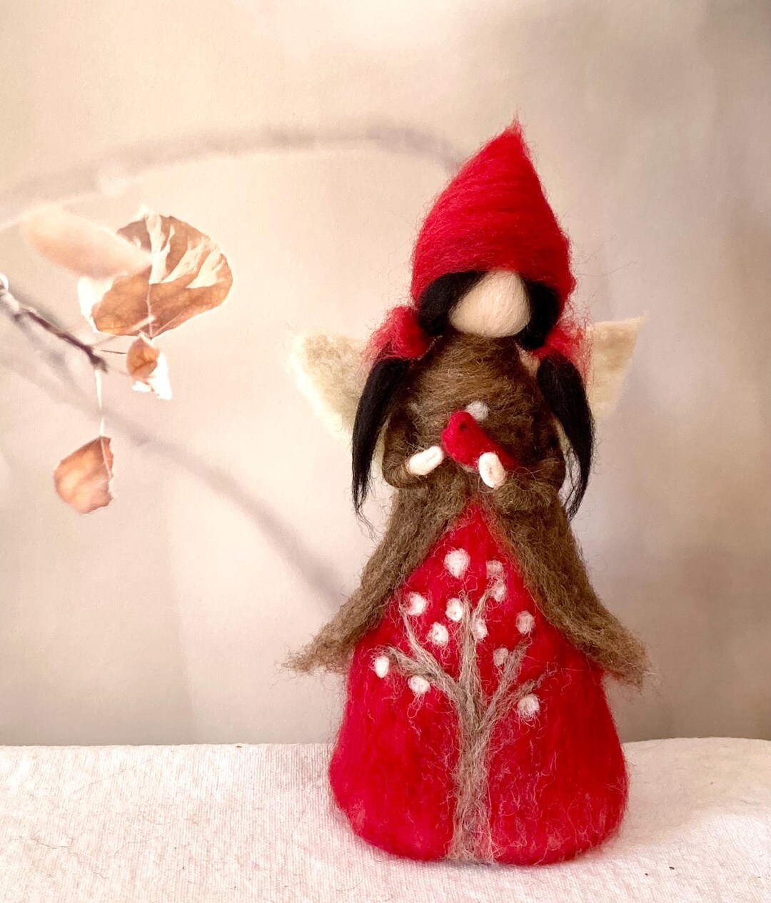 Fairy Angel Holding a Little Red Bird Tree Topper, Christmas Tree ...