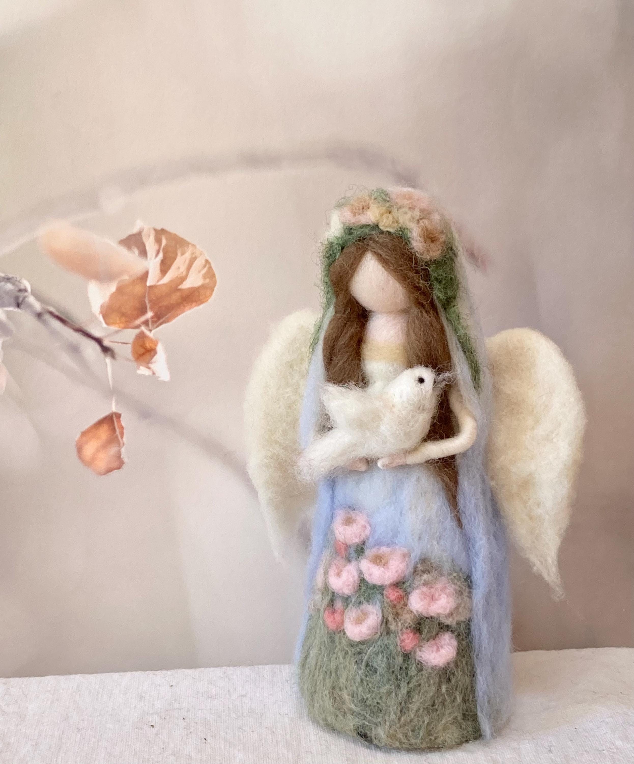 Angel Holding Dove of Peace Tree Topper With Flowers, Christmas Tree ...