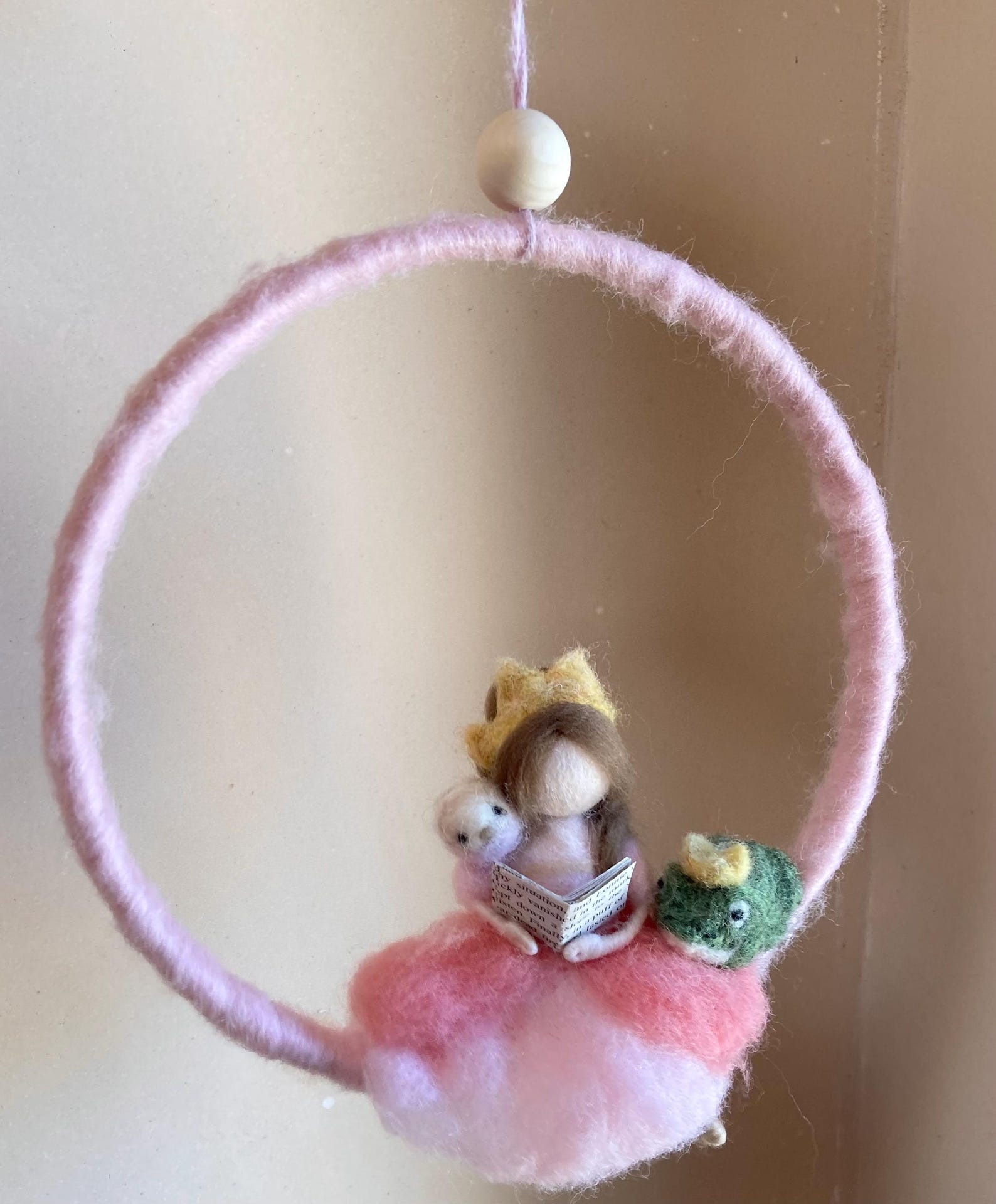 Needle Felted Whimsical Frog and Princess Mobile, Nursery Decoration ...